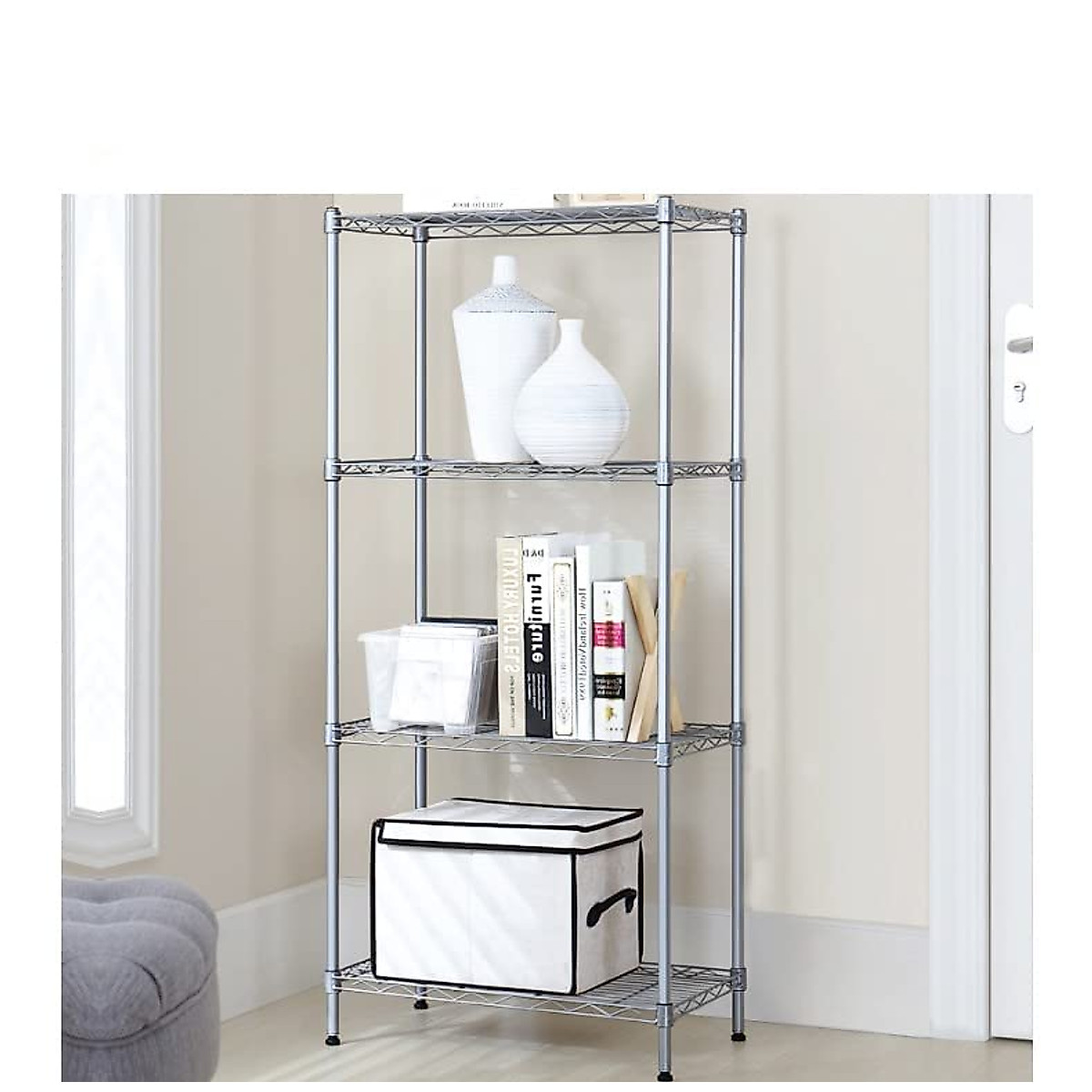 REGILLER 4-Tier Wire Shelving Unit Metal Storage Rack Adjustable Organizer Perfect for Pantry Laundry Bathroom Kitchen Closet Organization (Silver, 16.9L x 12W x 50H)