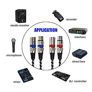 Mugteeve Short XLR Microphone Cables 3.3FT, Heavy Duty 3pin Balanced XLR Male to Female Mic Audio Cable, Nylon Braided, OFC Shielded, for Mixer Speaker Patch Cable, 2Pack