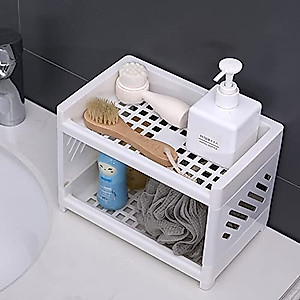 2-Tier Small Bathroom Organizer Countertop: Bathroom Counter Organizers Cabinet Vanity Storage Organizing Tray Cosmetic Standing Shelf Spice Rack for Kitchen Living Room Dressing Table White hegsymum