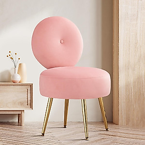Furniliving Velvet Vanity Stool Vanity Chair with Back Makeup Chair for Vanity with Metal Legs, Mid Century Living Room Chair, Modern Chair for Dressing Room, Bedroom(Pink)