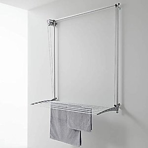 foxydry Wall Mounted Clothes Drying Rack, Pulley Clothes Airer Wall, Vertical Drop Down Laundry Drying Rack (100)