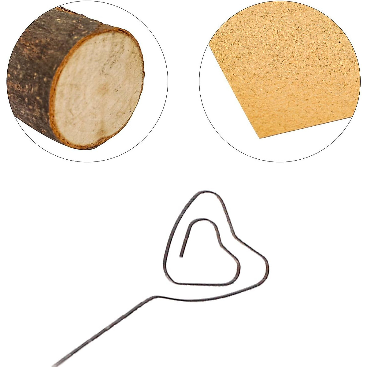 20 Pcs Wood Place Card Holders and 30 Pcs Kraft Place Cards, Rustic Wooden Table Number Holder Stand Photo Picture Note Clip Holders for Wedding Party Name Sign - Heart Shape