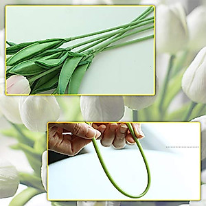 30pcs Real Touch Tulips PU Artificial Flowers, Fake Tulips Flowers for Arrangement Wedding Party Easter Spring Home Dining Room Office Decoration. (White, 14" Tall)