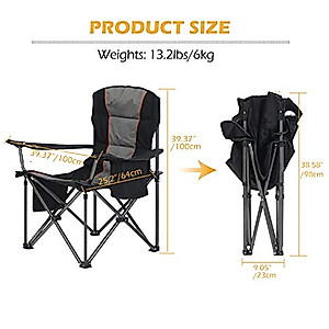 HIGH POINT SPORTS Oversized Portable Camping Folding Chair, Heavy Duty Foldable Outdoor Chair, Camp Chair with Cup Holder and Cooler Bag Support 450 LBS, Black