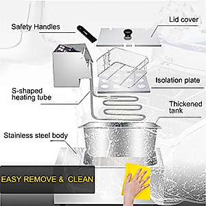 Deep Fryer with Removable Basket and Lid, 1500W 6.34QT Electric Fryers, Stainless Steel Countertop Oil Fryer for Home Kitchen Restaurant, Ideal for French Fries, Fish, Chicken, Wings