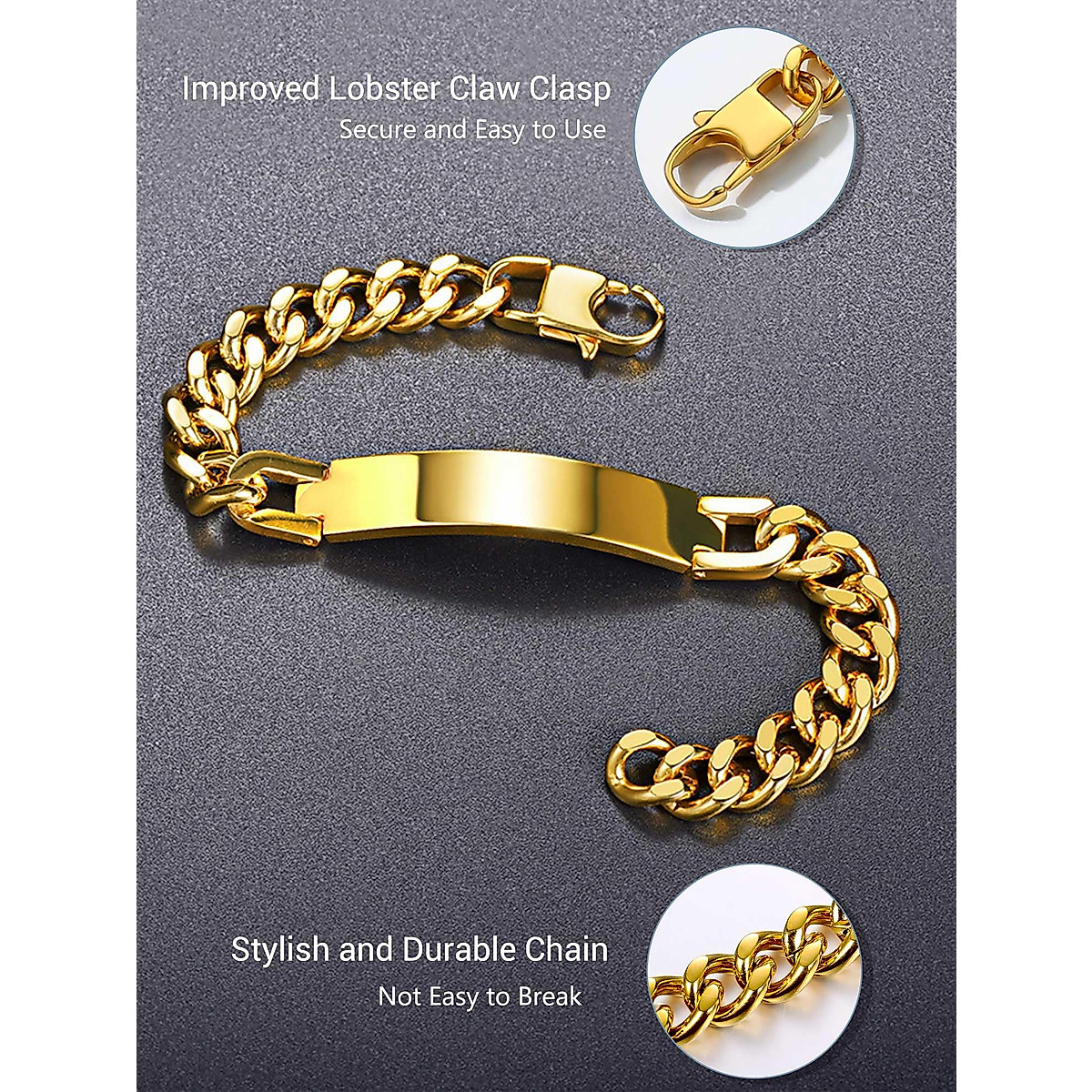 PROSTEEL Custom Name ID Bracelet 18K Gold Plated Stainless Steel Cuban Chain Women Personalized Engrave Bracelets for Men