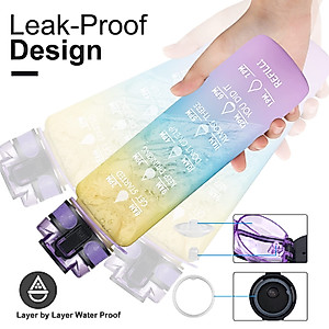 Kanglesdip 32 oz Large Water Bottle with Motivational Time Marker & Removable Strainer,Fast Flow BPA Free for Fitness, Gym and Outdoor Sports(Yellow/Blue/Purple, 32 oz)