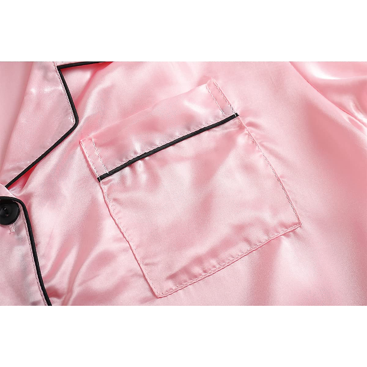 Vopmocld Big Kids Unisex Pjs Set Girls Boys Silk Pajama Sets Satin Clasic Sleepwear Summer 2 Pieces Button Down Nighty, Pink, 12