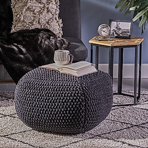 Christopher Knight Home Joyce Knitted Cotton Square Pouf, Dark Grey Small