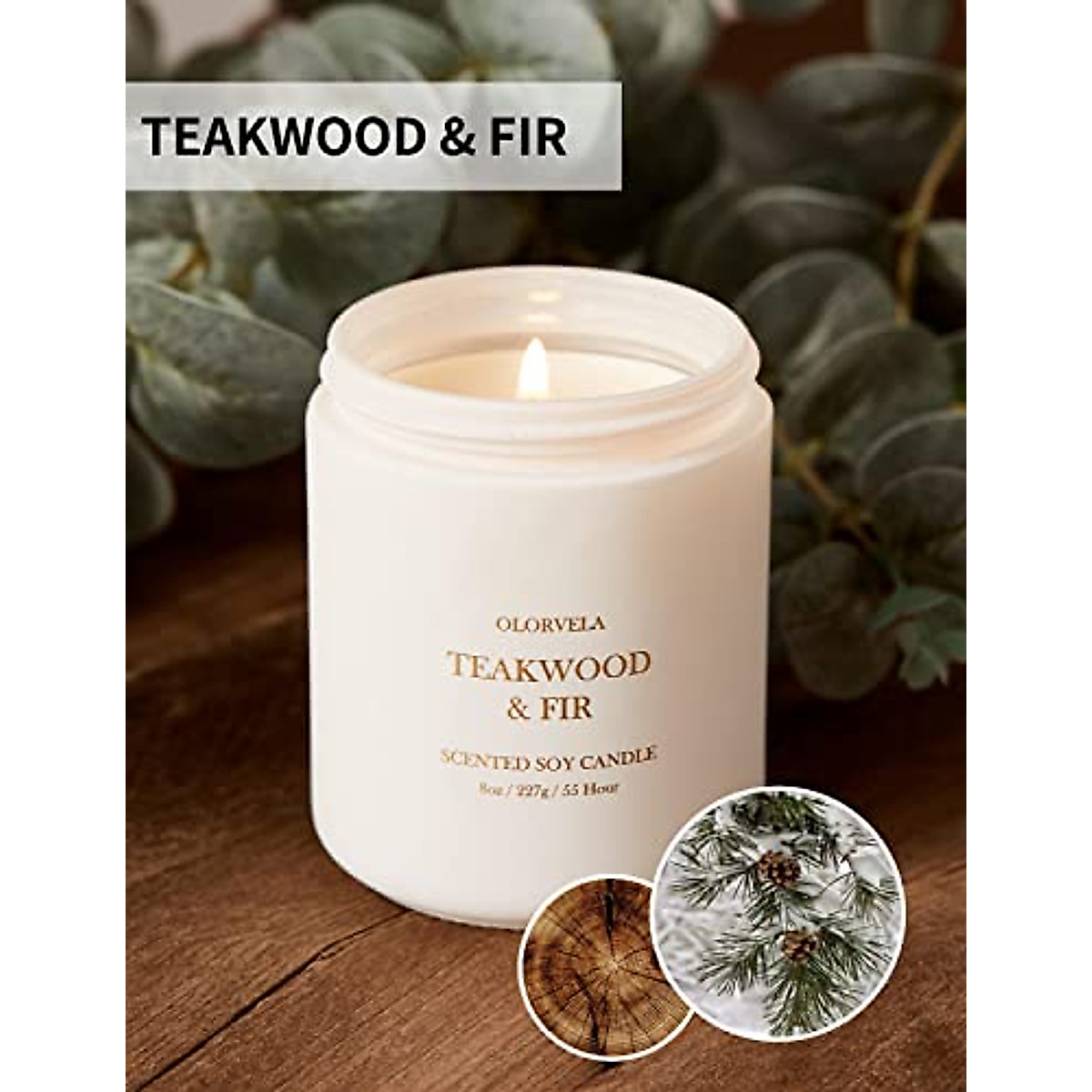 olorvela Candles for Men Candles for Home Scented Scented Candles Gifts for Women and Men 8oz, 50hr Burn Time, Teakwood & Fir Candle All Natural Soy Candles