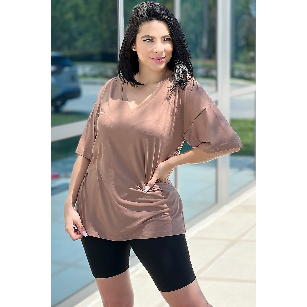 WIHOLL Track Suits for Women Set 2 Piece Going Out Outfits Biker Shorts Sets Plus Size Tan XL