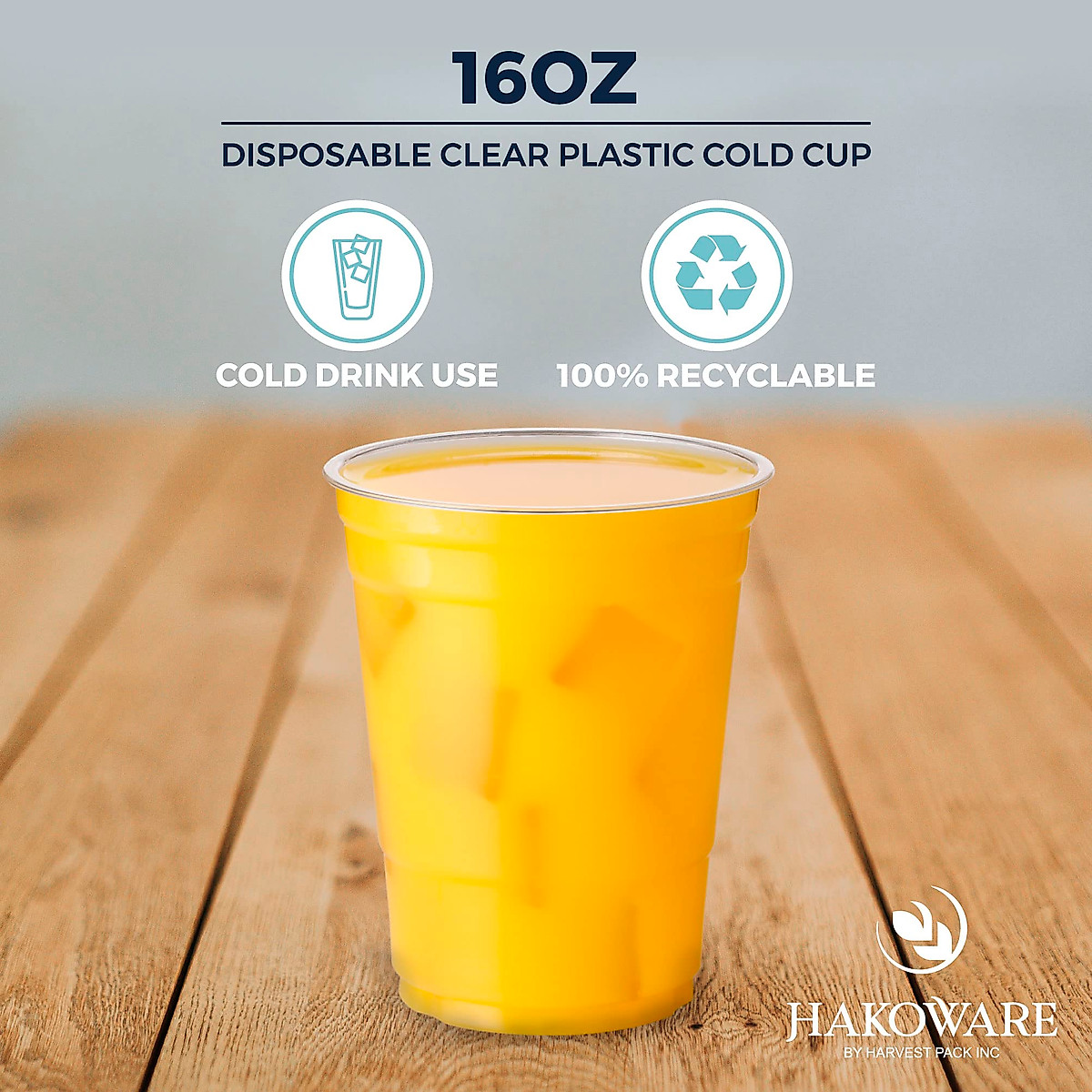 [200 COUNT]HAKOWARE by Harvest Pack 16 oz Ultra Clear Plastic Cold Cups, Disposable Wedding Party Drinking Cups Tumblers, Iced Coffee Beer Juice Cold Beverage