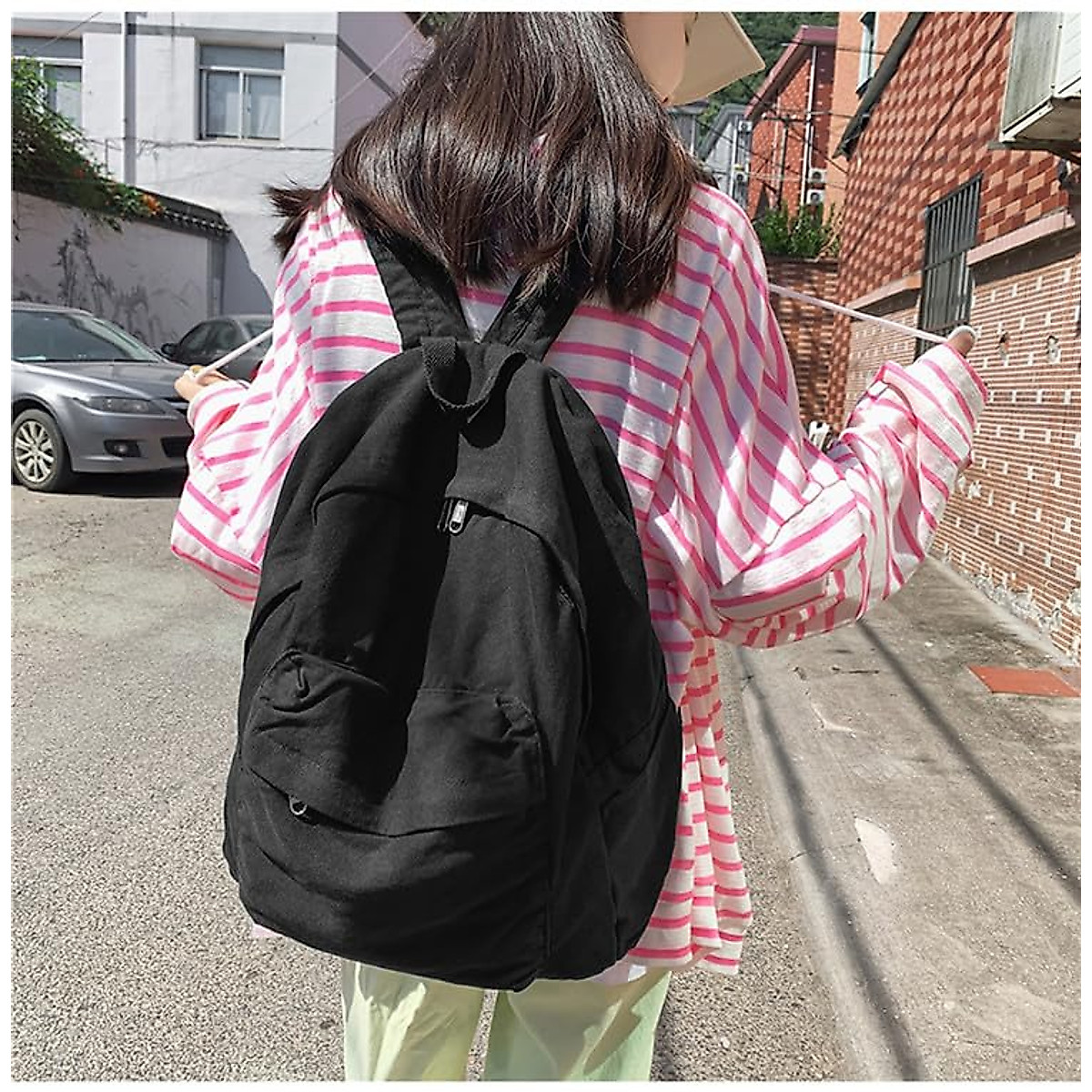 MININAI Vintage Aesthetic Canvas Backpack Preppy Backpack Japanese Harajuku Bag Fit 15.6” Laptop Travel Rucksack (Brown,One Size)