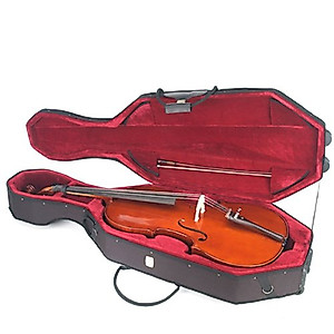 Cecilio CCO-500 Ebony Fitted Flamed Solid Wood Cello with Hard & Soft Case, Stand, Bow, Rosin, Bridge and Extra Set of Strings, Size 4/4 (Full Size)