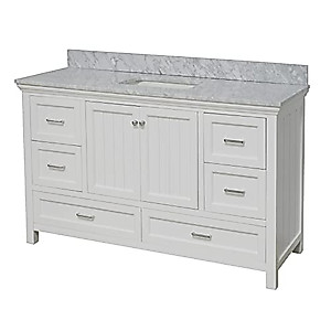 Kitchen Bath Collection Paige 60-inch Single Bathroom Vanity (Carrara/White): Includes White Cabinet with Authentic Italian Carrara Marble Countertop and White Ceramic Sink