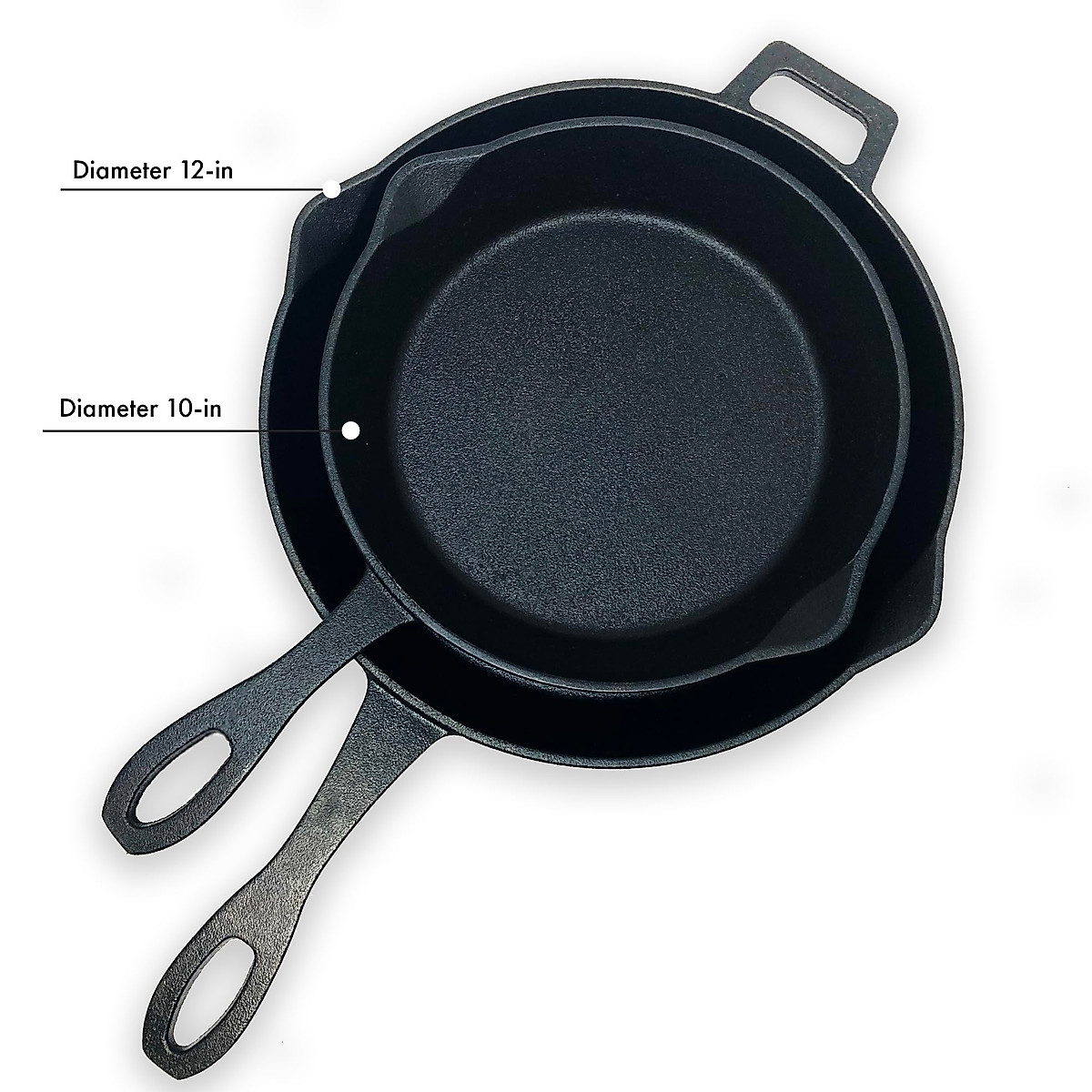Bayou Classic 7451 10-in and 12-in Cast Iron Skillet Set Features Pour Spouts Perfect For Breakfast Pan Frying Sautéing and Baking