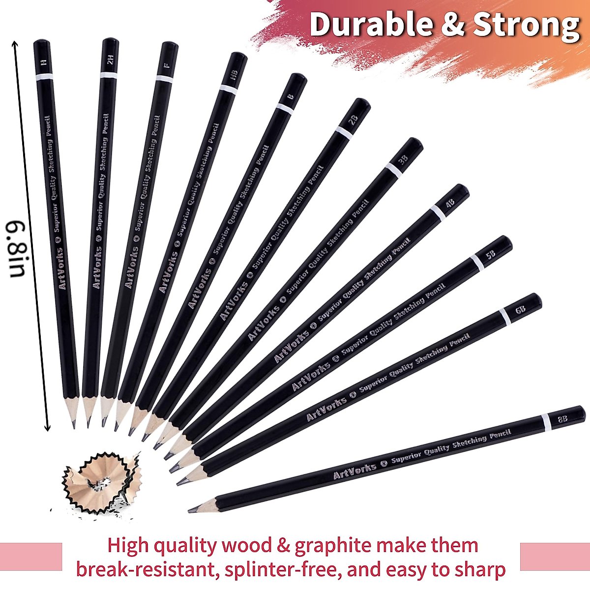 Artvorks 12 PCS Drawing Pencils – Professional Graphite Sketch Pencils (8B-2H) in a Robust Metal Case – Ideal for Drawing, Sketching, Shading for Artists & Beginners