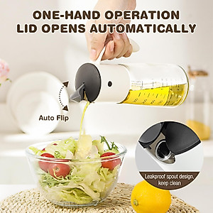 Vucchini Olive Oil Dispenser Bottle for Kitchen Cooking - Auto Flip Vinegar Dispenser Container- Leakproof Glass Cruet with Non-Drip Spout Dispenser (white and yellow)