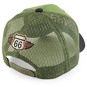 Trendy Apparel Shop Route 66 3D Embroidered Structured Mesh Back Baseball Cap - Olive Black