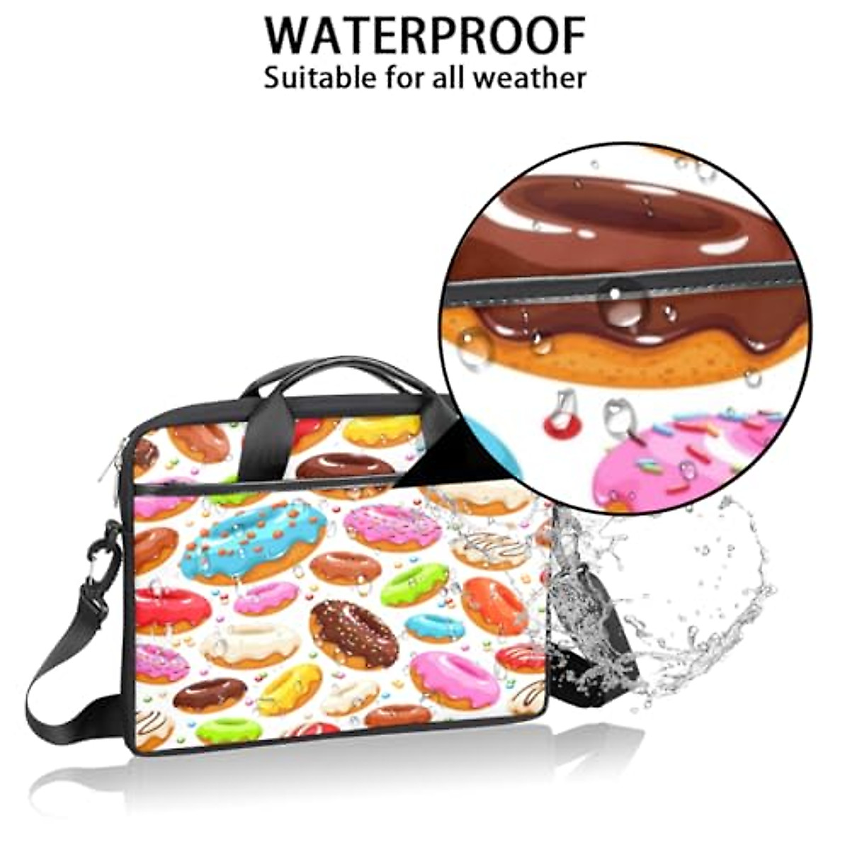 Donut Laptop Computer Bag Waterproof Shoulder Messenger Bag 13-15 inch Durable Laptop Tote Bag with Shoulder Strap Handle Lightweight Crossbody Briefcase