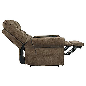 Signature Design by Ashley Ernestine Upholstered Power Lift Adjustable Oversized Recliner, Brown