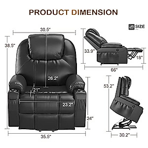 YONISEE Large Lift Chairs Recliner for Elderly - Power Lift Chair Modern with Massage and Heat, Infinite Position, Extended Footrest, USB & Tape C Ports and Cup Holders, Black Color