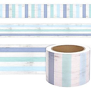 Calming Blue Teal Bulletin Board Border Vintage Turquoise Stripes Straight Rolled Border Trim 36 feet x 3 in Decorate Classroom Decor Decorations Schools Walls Double Side Different Design