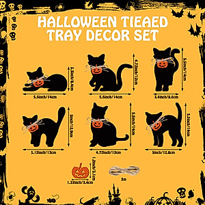 Pinkunn 6 Pcs Halloween Wood Decors with Pumpkin Black Cat Silhouette Decor Wooden Tiered Tray Sign for Home Table Mantel Party Centerpiece