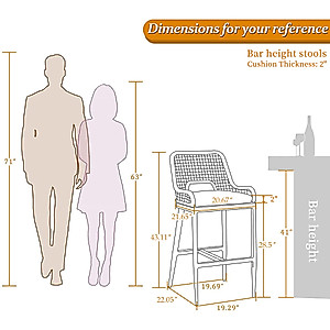 PURPLE LEAF Bar Stools Set of 2 Bar Height Metal Bar Chairs with Back Modern Tall Comfy Wicker Woven Boho Garden Pool Patio Outdoor Barstools