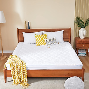 HOMTEC Queen Mattress Pad Cotton Mattress Pad Cover Quilted Mattress Cover 18-22" Deep Pocket Mattress Protector Queen Size Thin Down Alternative Filling Noiseless & Breathable White