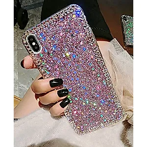 Accgoal for iPhone XR Case,for iPhone XR Glitter Sparkle Bling Case for Girly Women,Rhinestone Bumper Protective Pink Cover for Apple iPhone XR (Pink)