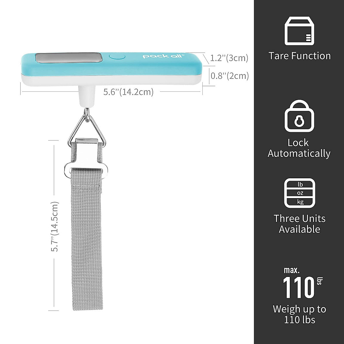 pack all 110 Lbs Luggage Scale, Digital Handheld Luggage Scale, Travel Weight Scale for Luggage with Backlit LCD Display, Battery Included (Blue)
