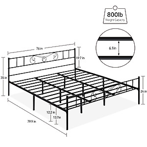 GAOMON KIng Size Bed Frame with Headboard and Footboard, Platform Bed Frame with Storage, Mattress Foundation, No Box Spring Needed, Easy Assembly, Black (King)