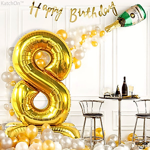 KatchOn, Gold 40 Inch Self Standing Number 8 Balloon. Reusable, Helium Supported. Ideal for 8th Birthday Decorations for Girls