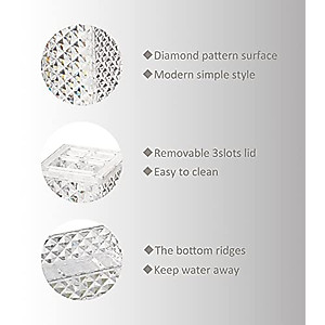 4 Piece Square Plastic Bathroom Accessories Set, Clear Diamond Pattern Bathroom Accessories Soap Dispenser, Toothbrush Holder, Tumbler and Soap Dish.