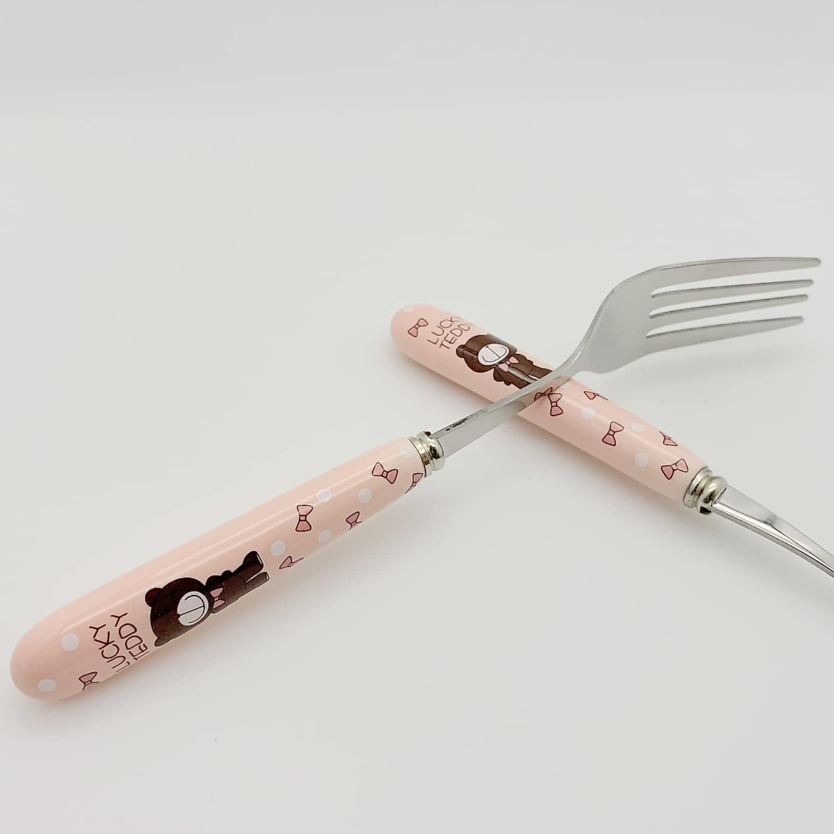 Verdental Novelty Flatwares Set Cute Cartoon Bear Stainless Steel Dinner Forks with Ceramic Handle with Case, Gift Case (Set of 4)