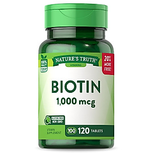 Biotin 1000mcg | 120 Tablets | Hair Skin and Nails Pills | Vegetarian, Non-GMO, Gluten Free Supplement | by Nature's Truth