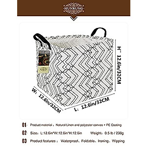 HUNRUNG Square Storage Bins Nursery Hamper Canvas Laundry Basket Foldable with Waterproof Nursery Boxes for Shelves/Gift Baskets/Toy Organizer/Office, Bedroom (Square-black transverse geometry)