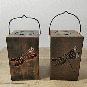 2 Pack Solar Lantern, Outdoor Hollow Dragonfly Hanging Lamp Garden Iron Lawn Projection Lamp, Waterproof Led Flashing Flameless Candlestick Task Lamp, Used for Porch Courtyard Lawn Passage