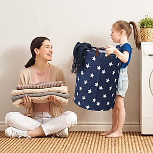 Sunnyray 6-Pack 62L Freestanding Laundry Basket with Lid, Collapsible Dirty Clothes Hamper Waterproof Storage with Handles Large Canvas Nursery Hamper Gift Organizer for Home Drawers Closet (Star)