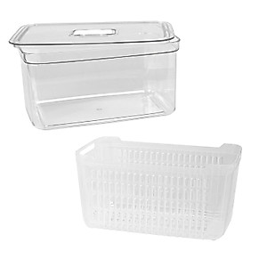 Home Basics Fruit and Vegetable Fridge Storage Container Large Produce Saver with Lid and Removable Colander