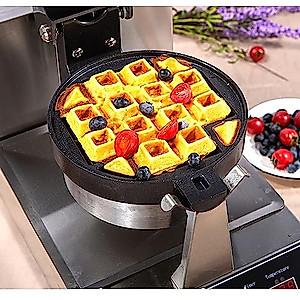 Electric Double-Head Rotating Waffle Maker, 7In Round Waffle Machine, 2600W Commercial Non-Stick Breakfast Baker Machine, 50-300℃ Temperature Control, 5 Minutes Timing