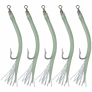 Striped Bass Tube Lures Trolling Lures Saltwater Cod Rig Tube Teaser with Stainless Steel EEL Hook Barrel Swivel for Offshore Trolling Striper Bass Big Game Fishing (Green 7/0)