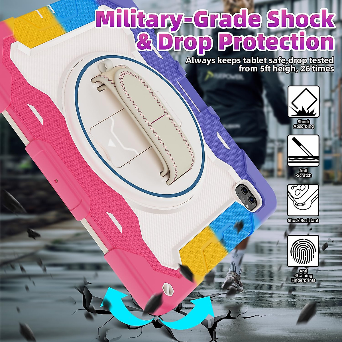 ROISKIN for iPad Pro 12.9 -Inch Case (6th, 5th, 4th & 3rd Gen) with HD Screen Protector, 360 Stand, Hand Strap, Pencil Holder,Shoulder Strap,Rugged Bulky Full Body 12.9 iPad Pro Case