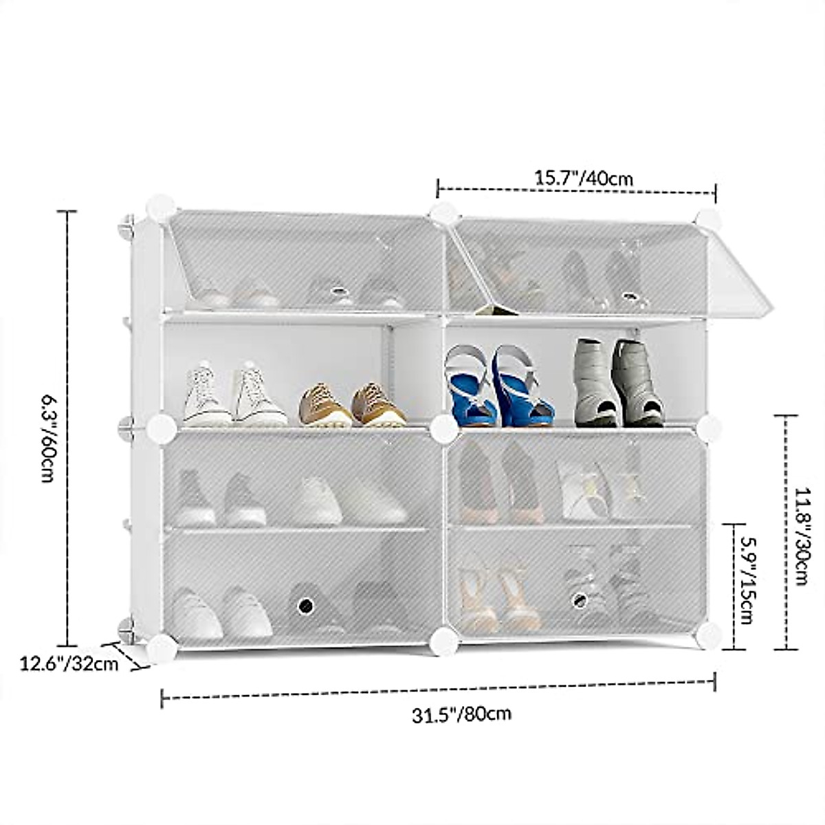 UNZIPE Shoe Rack Storage Cabinet 40 Pairs Plastic Freestanding Shoe Organizer Plastic Cube Storage Shelves for Closet Entryway Hallway Bedroom or Garage, White