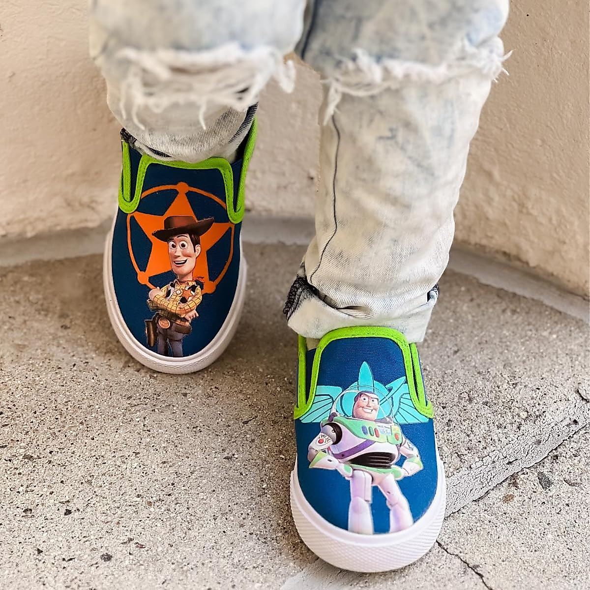 Josmo Kids Toy Story Shoes for Boys - Sheriff Woody Buzz Lightyear Slip-on Sneaker Casual Fashion Lowtop Sneakers Canvas Shoe - Navy Green (Size 8 Toddler)