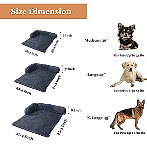 Coohom Calming Dog Bed Pet Couch Protector Dog Cat Bed Mats for Furniture with Removable Washable Cover,Plush Sofa Cover Cushion with Soft Neck Bolster (X-Large 45", Grey)