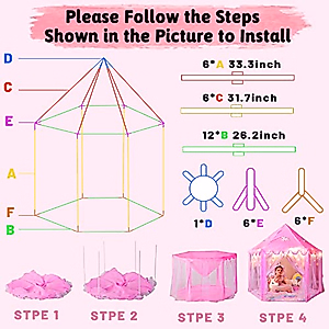 AÖARLO Princess Play Tent with Rainbow Rug and Lights, Odorless Princess Tent for Girls 3-7, Indoor Play Tent Toy House, ASTM Certified Mosquito Prevention, 55'' X 53'' (DxH)