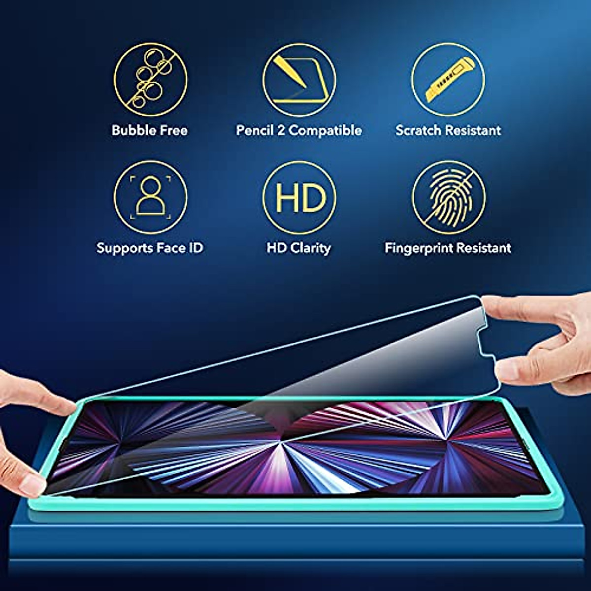 ESR Screen Protector for iPad Pro 11 Inch (2022/2021/2020, 4th Gen/3rd Gen/2nd Gen) with Camera Lens Protector, Tempered-Glass Film, Fingerprint and Scratch Resistant, Face ID Compatible, 2 Pack
