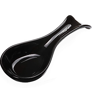 Ceramic Spoon Rests for Kitchen, Spoon Rest for Stove Top Countertop Utensil Rest Ladle Spoon Holder for Cooking Home Decor, Black Color
